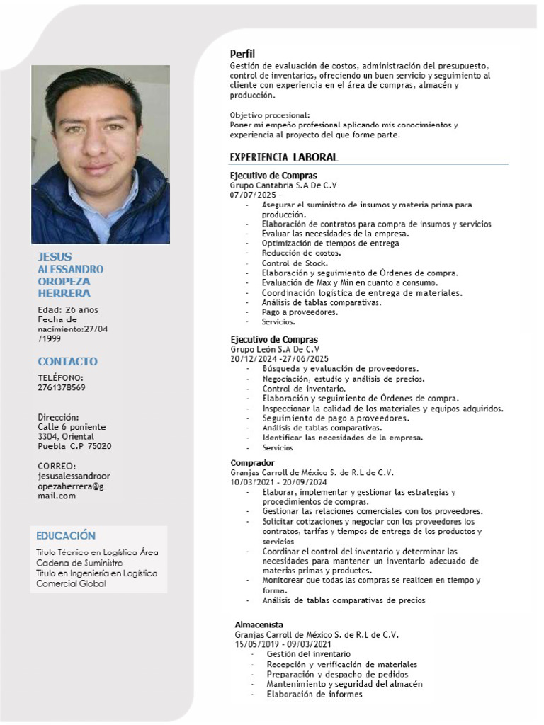 CV Jesus Alessandro Oropeza Herrea. | PDF