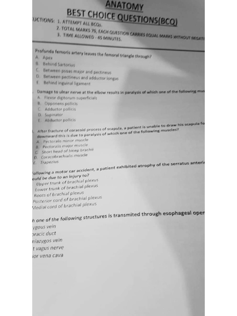 Supplementary Paper Batch 46(Anatomy) - Copy-1 | PDF