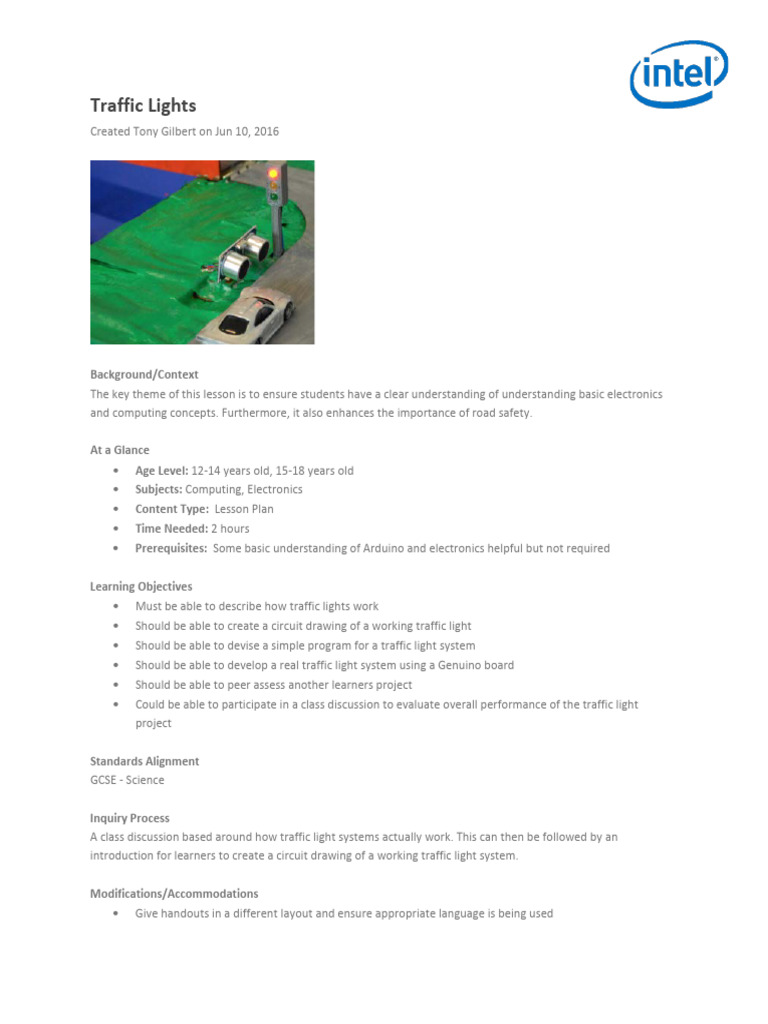 Traffic Light System Lesson Plan | PDF | Arduino | Learning