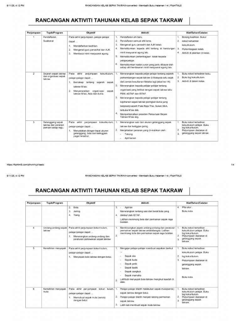 Rancangan Kelab Sepak Takraw | PDF