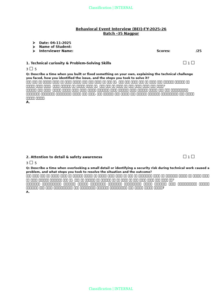 Behavioral Event Interview-Final Quesionnaire | PDF