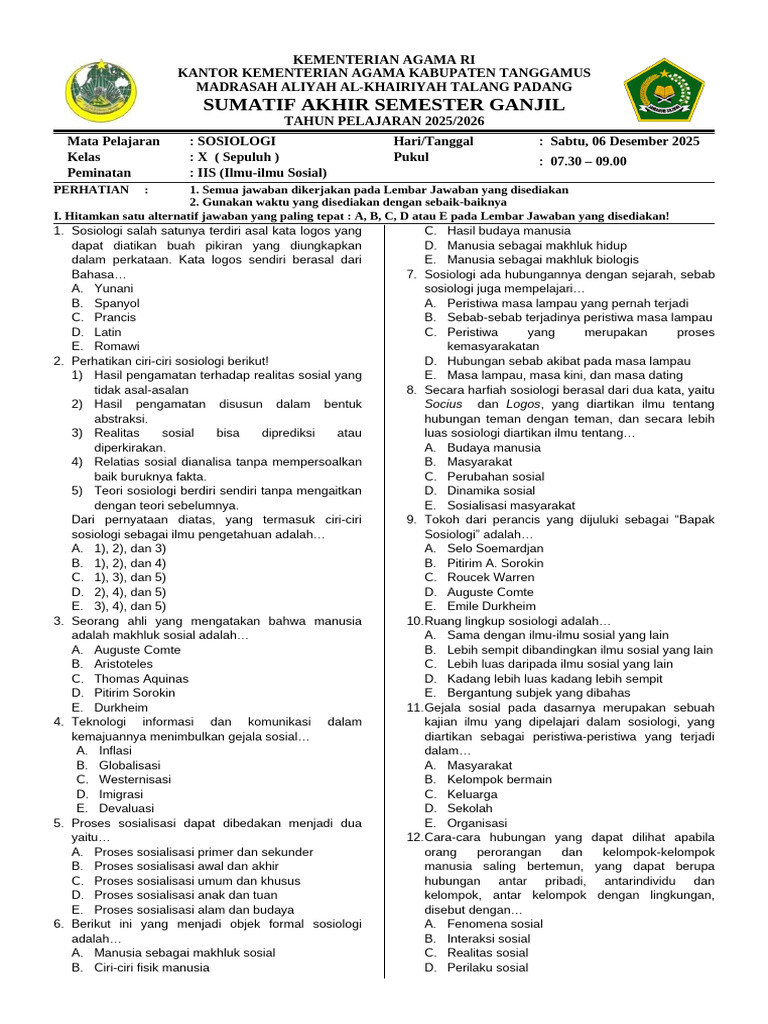 Sas Sosiologi x | PDF