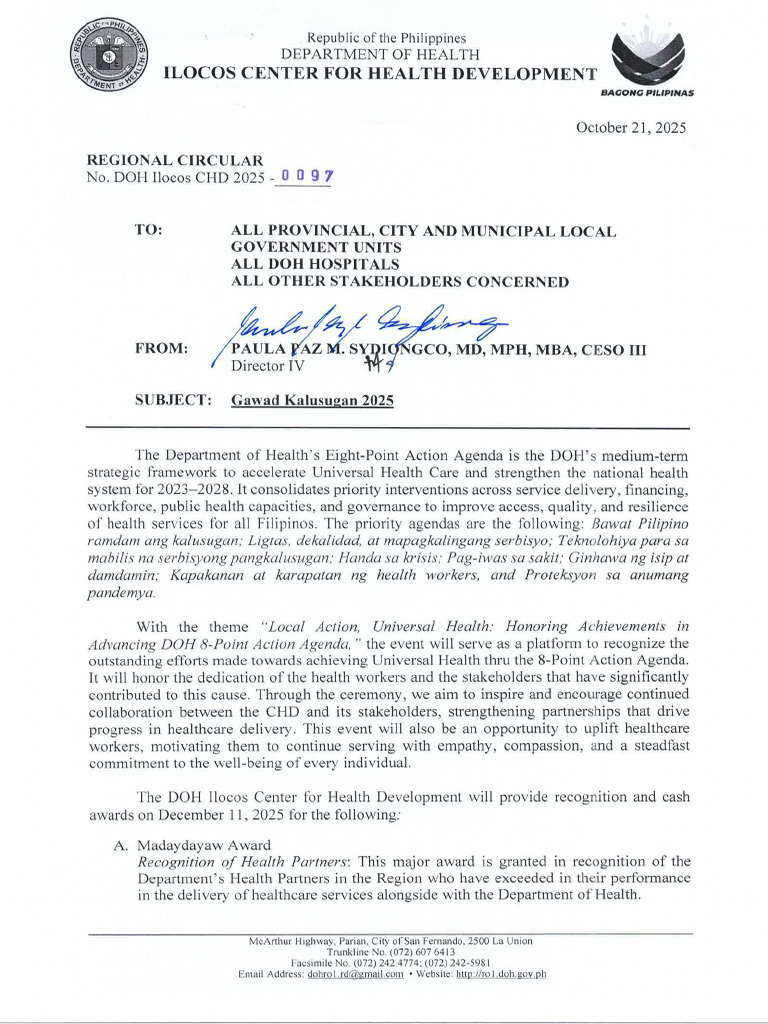 Regional Circular No. Doh Ilocos CHD 2025-0097 | PDF