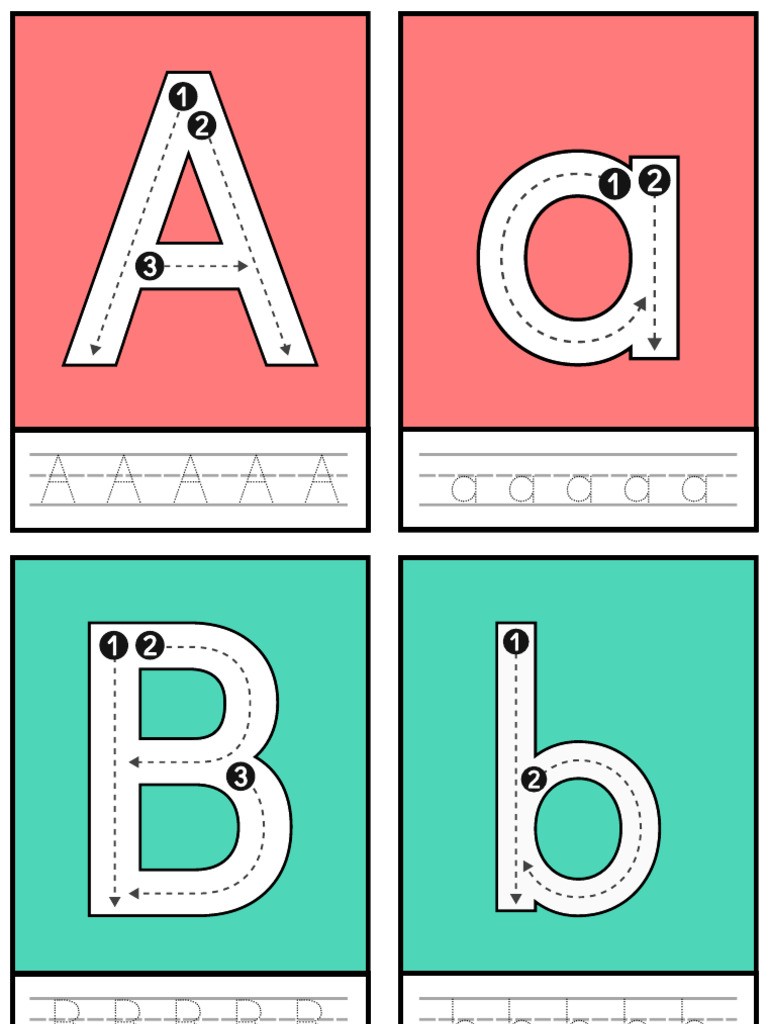 Alphabet Tracing Handwriting Flashcards in Colorful Dotted Style | PDF