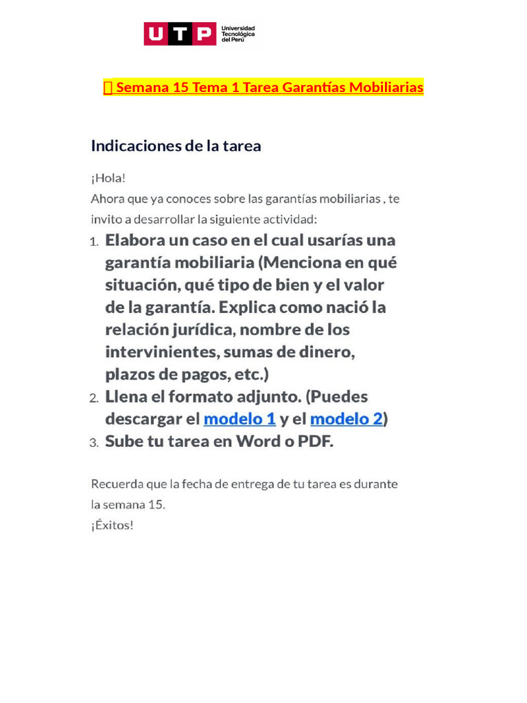 ? Semana 15 Tema 1 Tarea Garantías Mobiliarias (DERECHO EMPRESARIAL) | PDF | Planificación ...