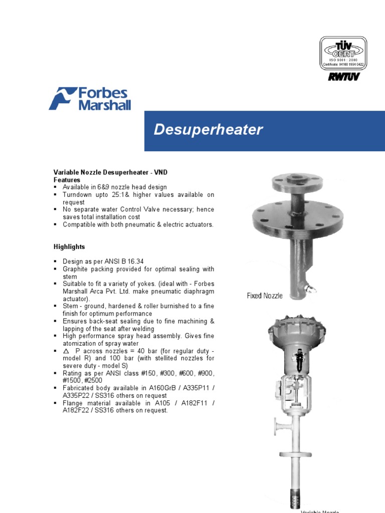 Desuperheater: Variable Nozzle Desuperheater - VND Features | PDF ...
