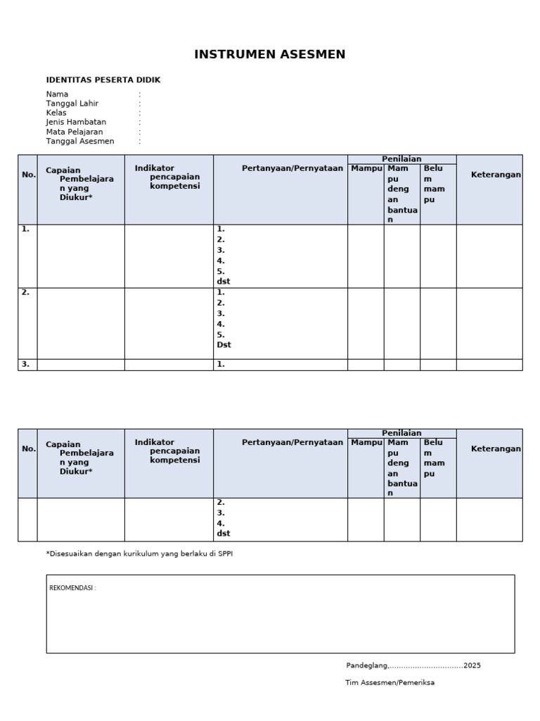 Format Asesmen Sppi Ok | PDF
