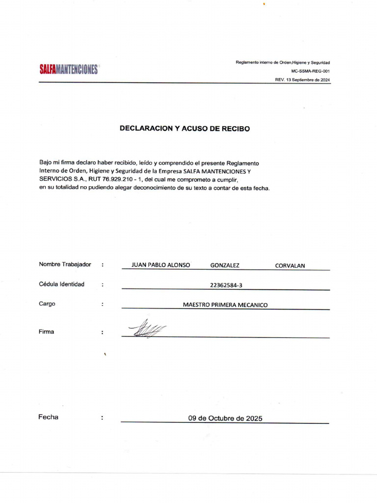 Declaracion y Acuso de Recibo | PDF