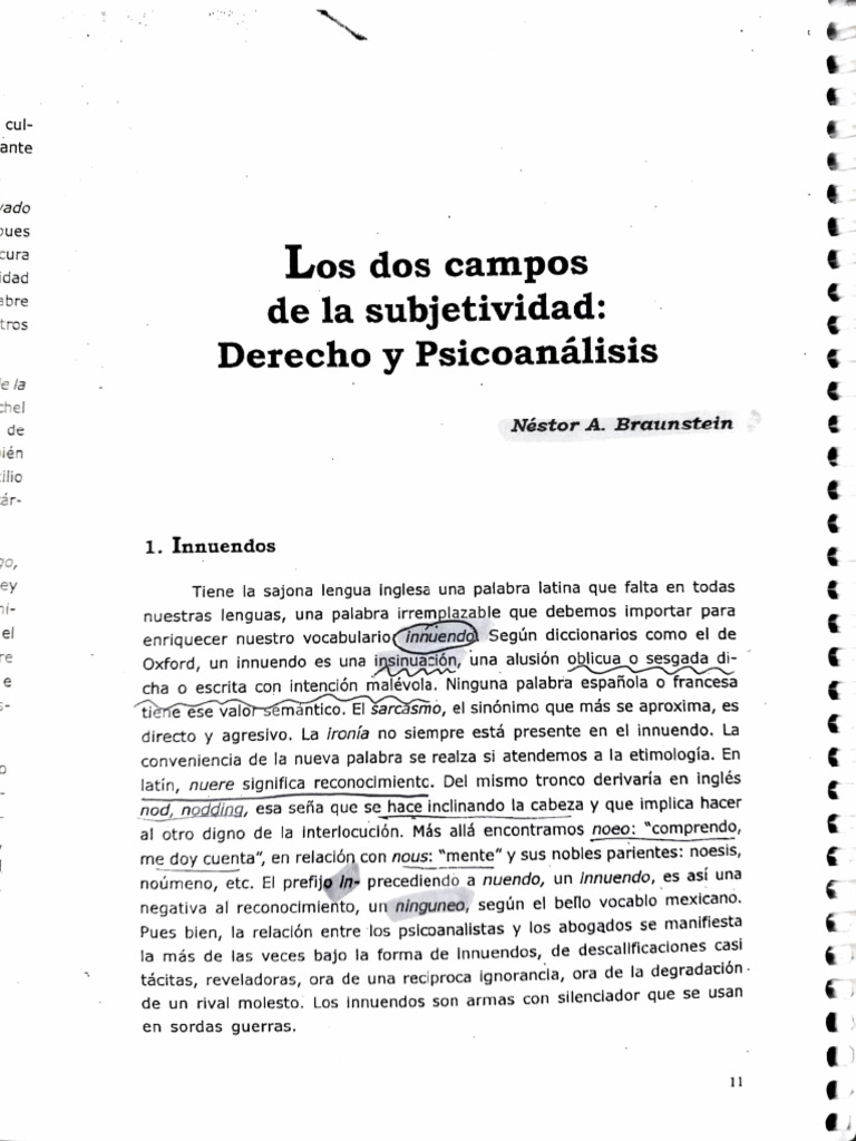 Néstor Braunstein - Los Dos Campos de La Subjetividad. Derecho y Psicoanálisis. | PDF