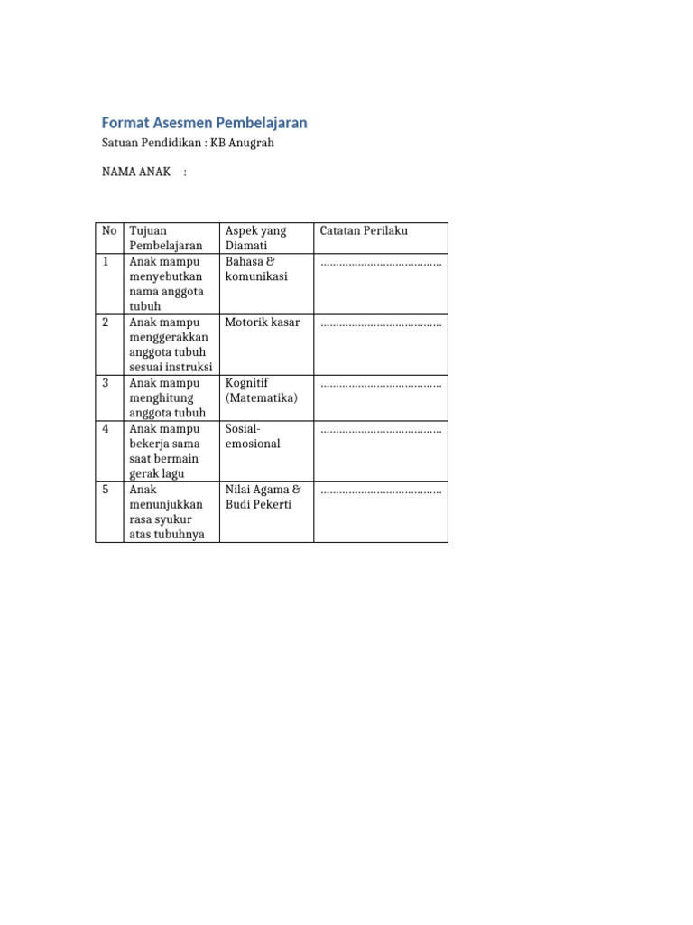 Format Asesmen Pembelajaran | PDF