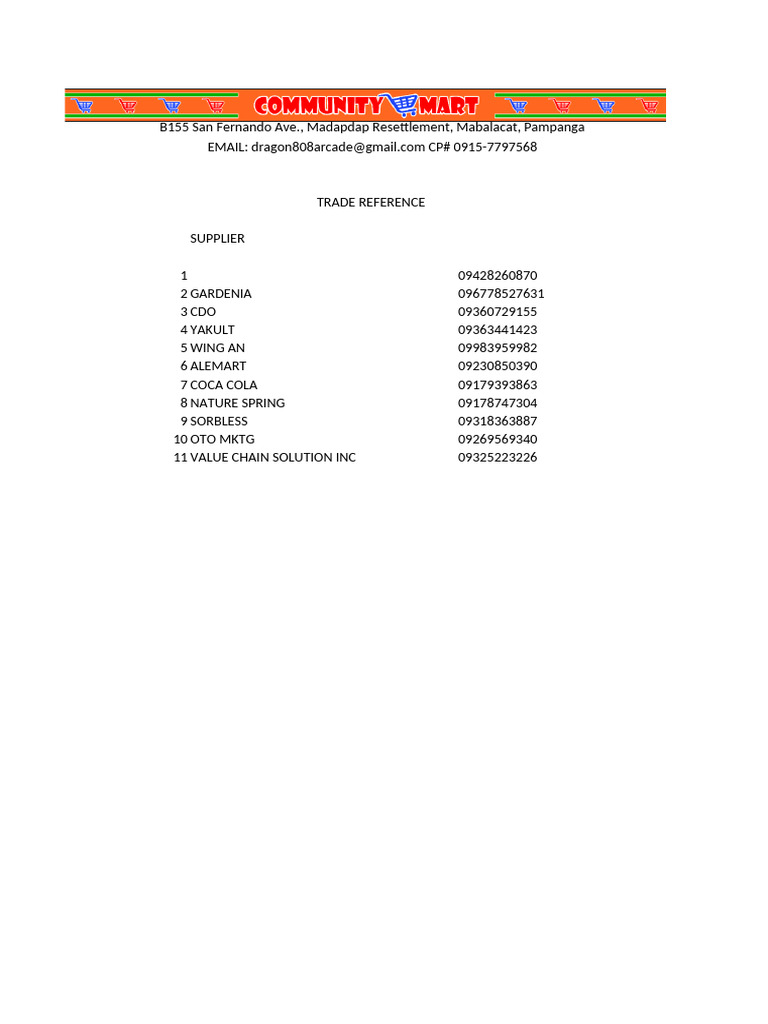 Trade References for Suppliers in Pampanga | PDF