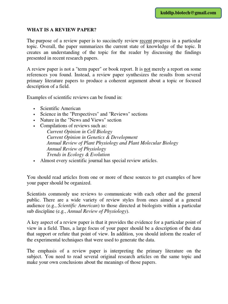 What Is A Review Paper | PDF | Science | Biology