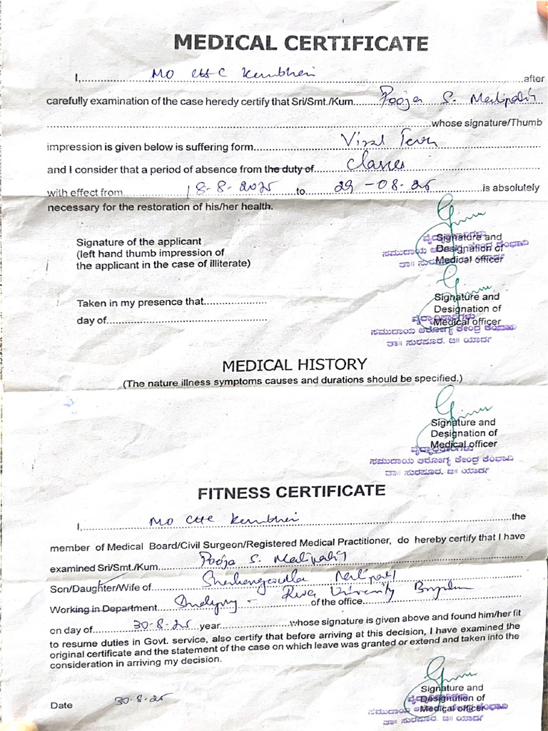 Pooja Medical Certificate | PDF