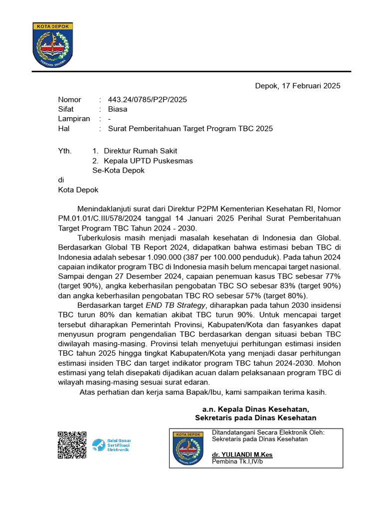 TPT Surat Target Program TBC Tahun 2025 | PDF