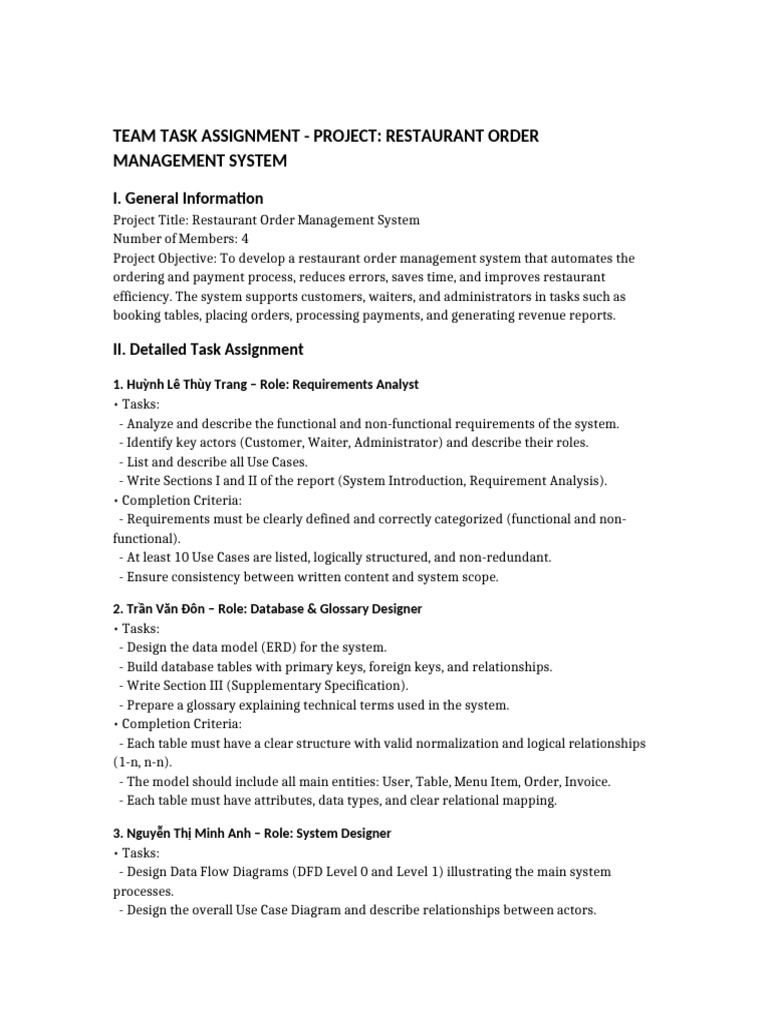 Restaurant Order Management System Tasks | PDF | Use Case | Databases