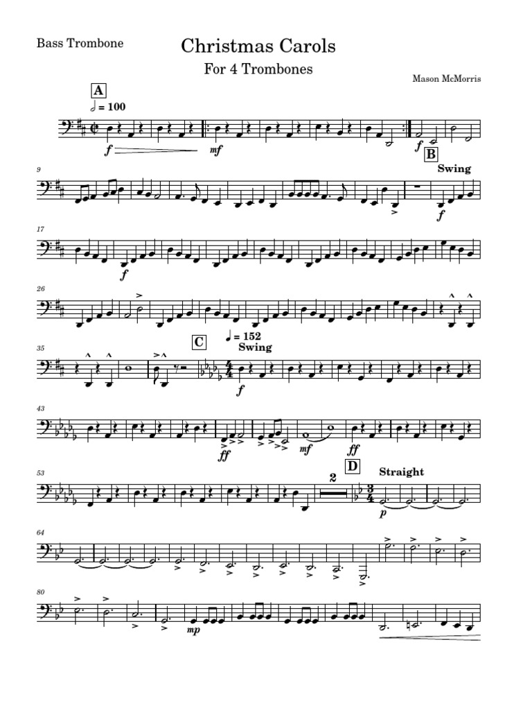 Christmas Carols for 4 Trombones | PDF