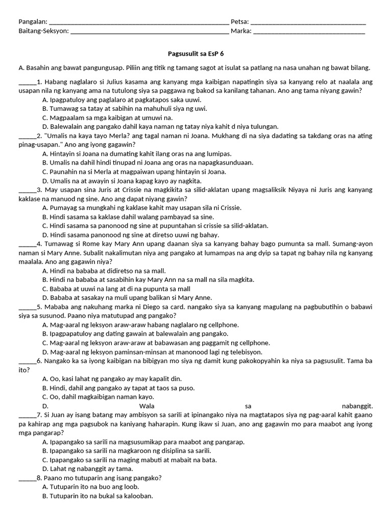 Q2-ESP-QUIZ-WEEK-1 | PDF