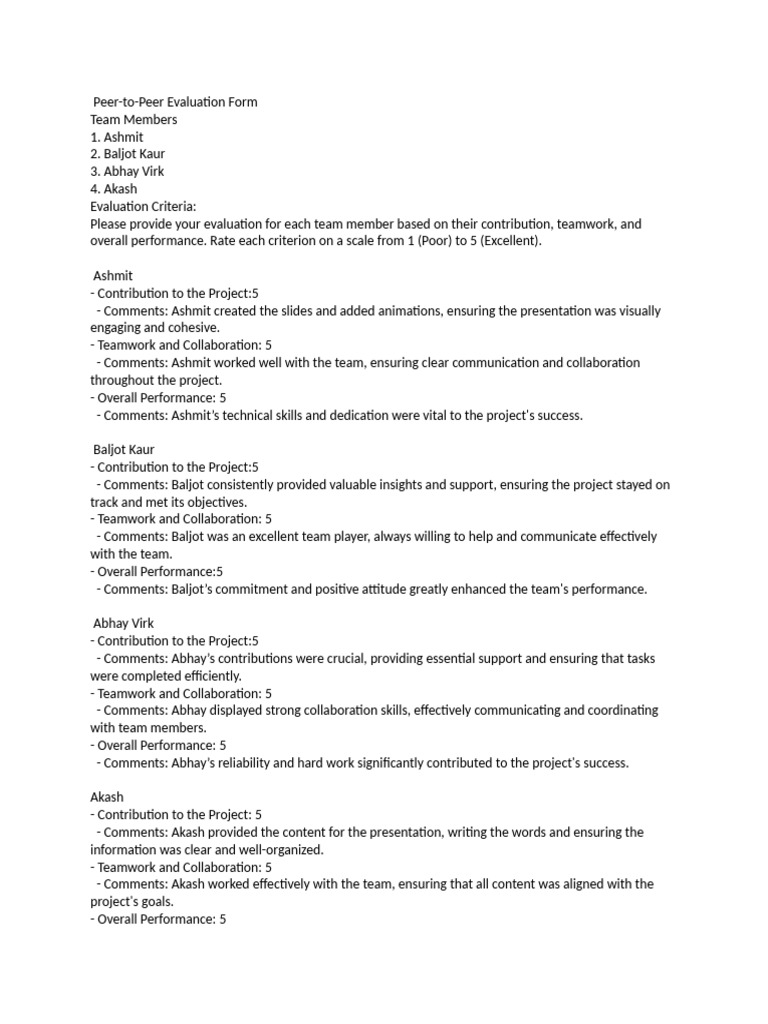 Peer Peer Evaluation | PDF