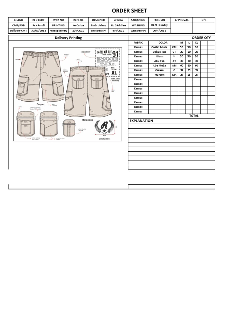 Order Sheet for RCRL-01 Apparel | PDF