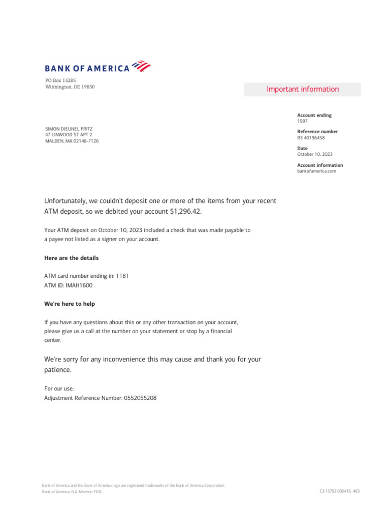 ATM Deposit Issue Notification | PDF