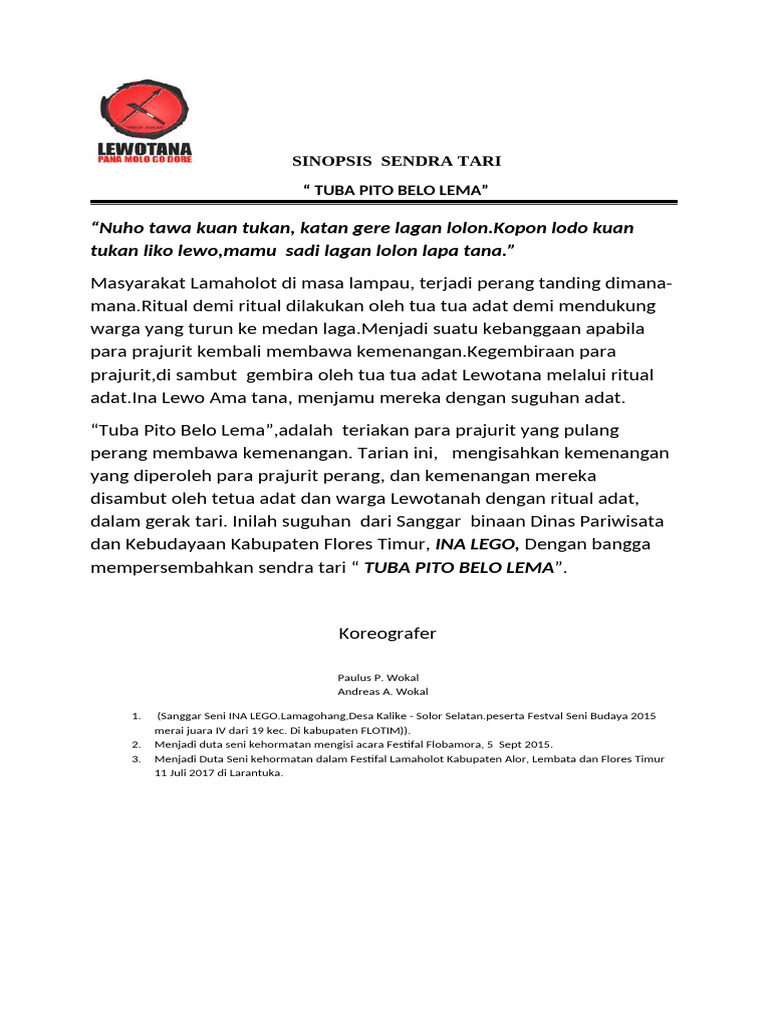 SINOPSIS SENDRA TARI TUBA PITO BELO LEMA (1) | PDF
