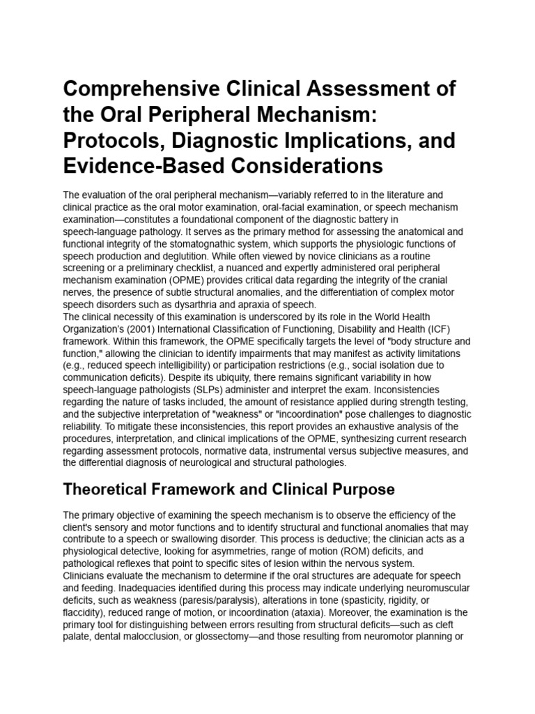 Oral Peripheral Mechanism Assessment Guide | PDF | Tongue