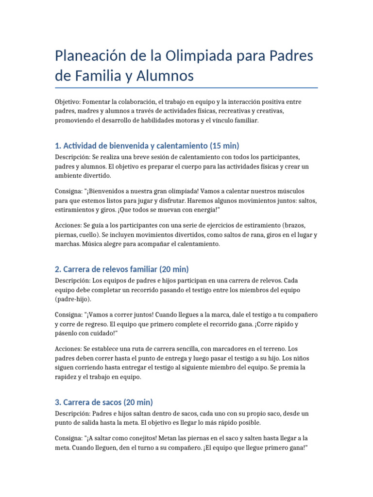 Olimpiada Familiar: Actividades Divertidas | PDF