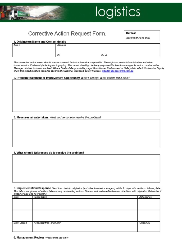 Corrective Action Request Form | PDF