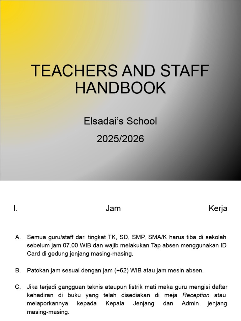 Teachers and Staff Handbook 2025 - 26 | PDF