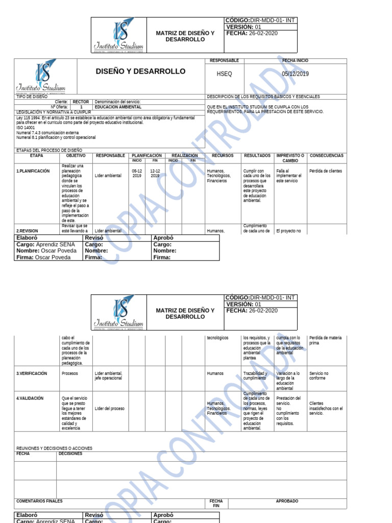 Matriz de Diseño y Desarrollo | PDF | Planificación