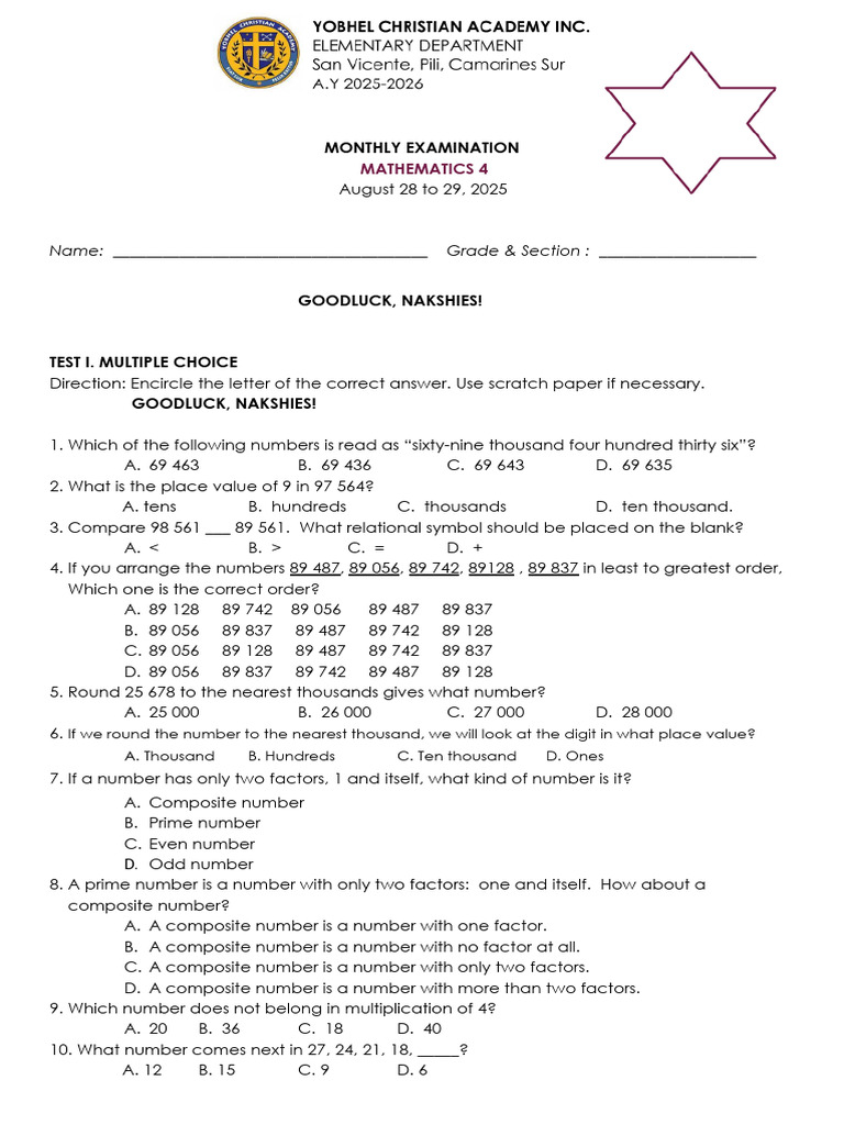 Exam - Math 4 | PDF | Chess | Mathematics