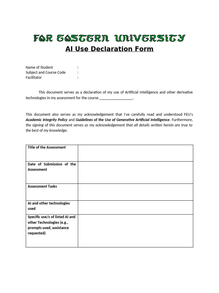 AI Declaration Use Form | PDF