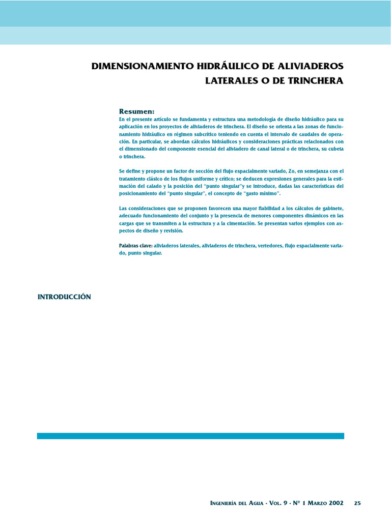 Dpp Dimens Hidraulico Aliviaderos Lat | PDF | Ecuaciones | Descarga (hidrología)