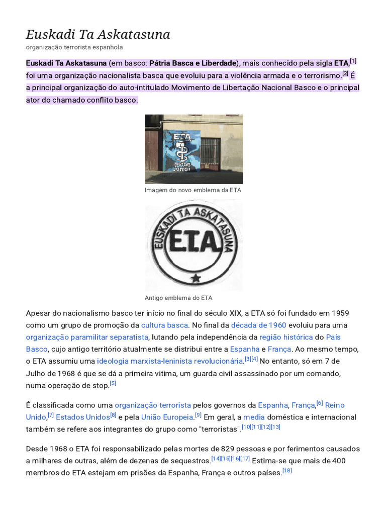 História e Impacto da ETA na Espanha | PDF | Bascos | País Basco ...