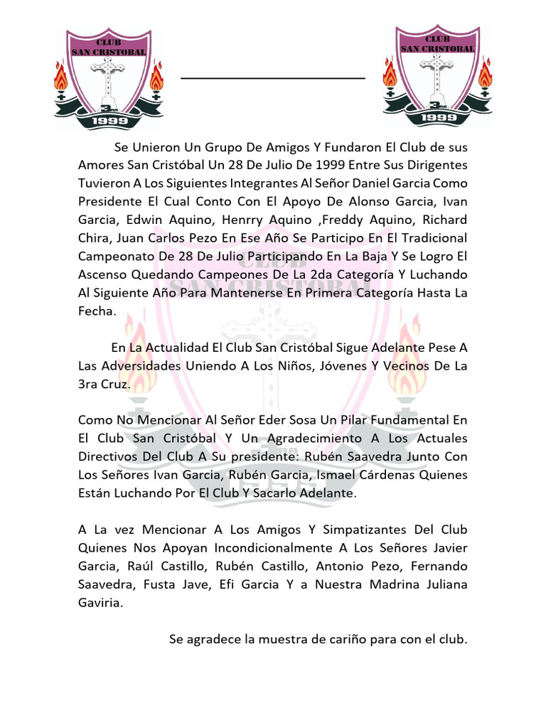 Reseña Club San Cristobal | PDF
