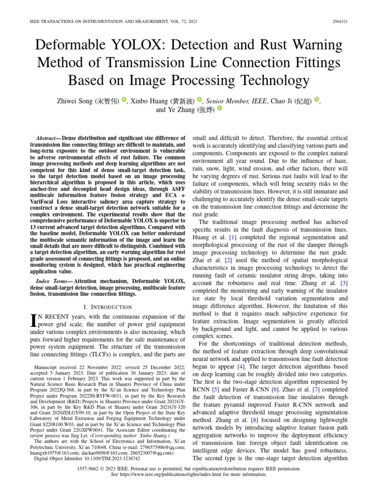 Deformable YOLOX Detection and Rust Warning Method of Transmission Line ...