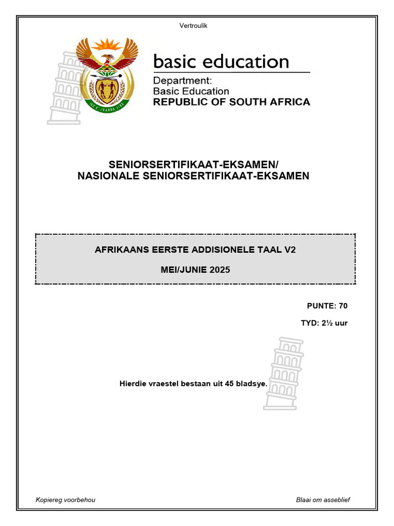 NSC Afrikaans FAL Grade 12 May June 2025 P2 and Memo | PDF