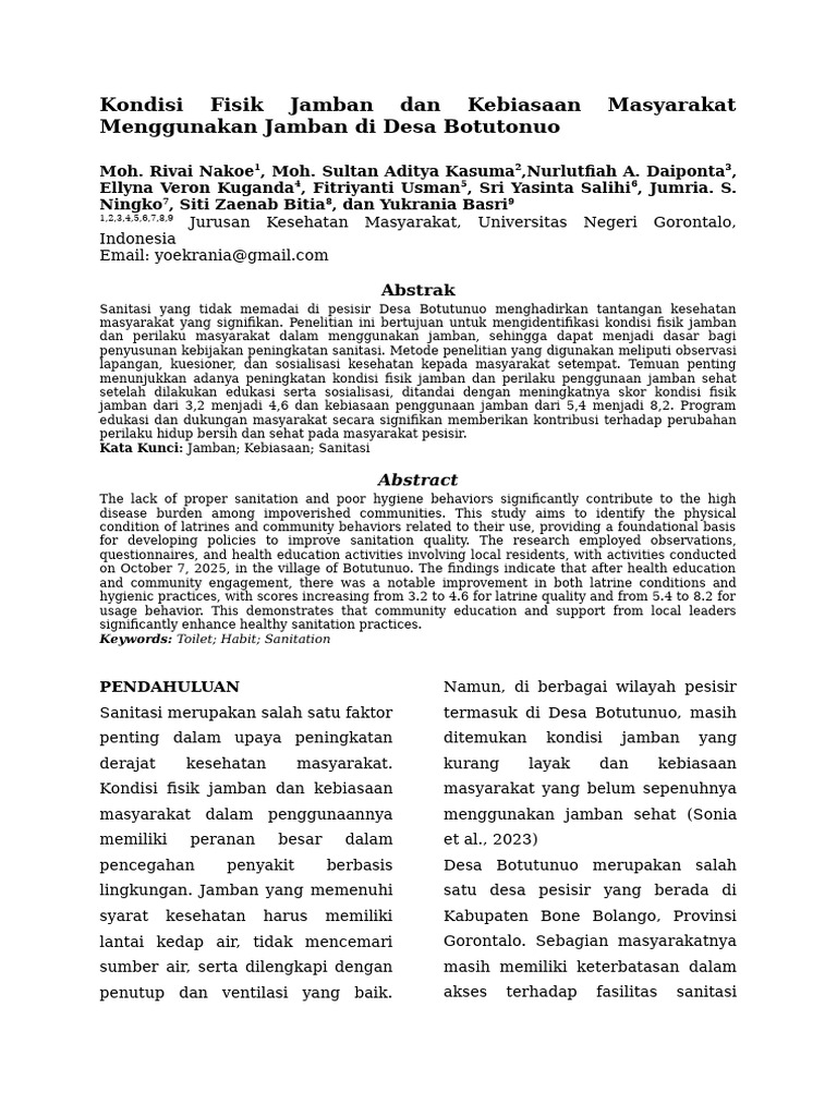 Sanitasi dan Kebiasaan Jamban di Botutonuo | PDF