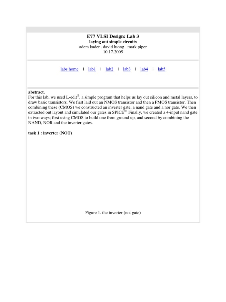 E77 VLSI Design: Lab 3: Laying Out Simple Circuits | PDF | Logic Gate | Cmos