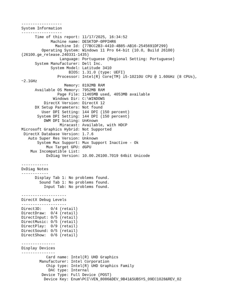 DX Diag | PDF | Computer Engineering | Computer Science