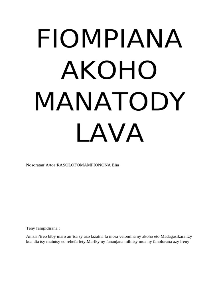 Fiompiana Akoho Manatody Lava | PDF