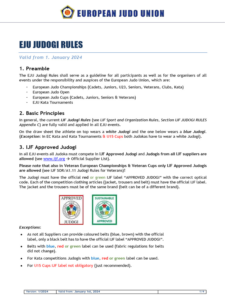 EJU Judogi Rules Valid From January 1st 2024 | PDF | Judo