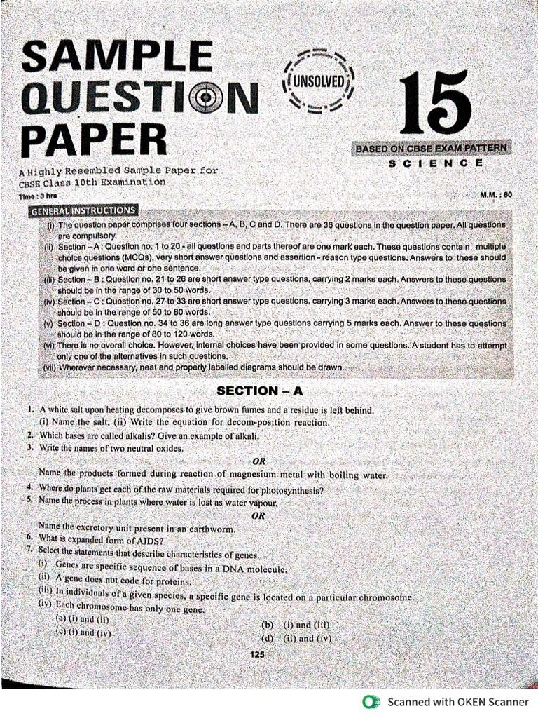 Sci Sample Paper 15 | PDF