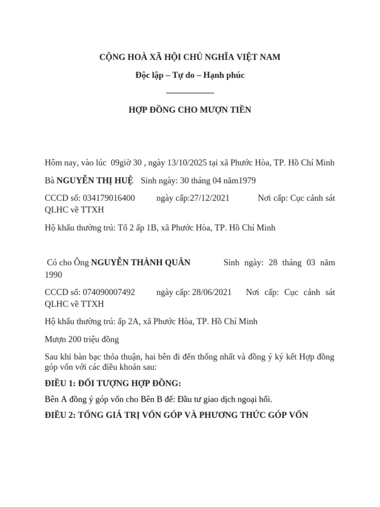 Hop Dong Gop Von - A Vang2 | PDF