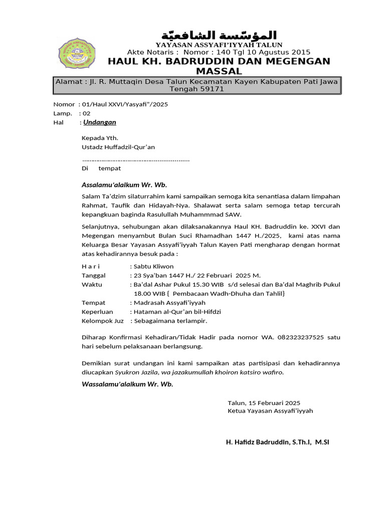 Undangan Haul KH. Badruddin XXVI | PDF