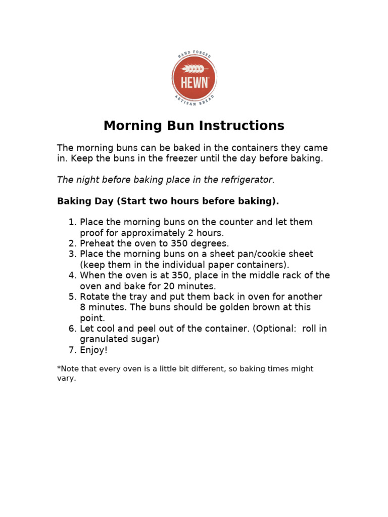 Morning Bun Baking Instructions | PDF