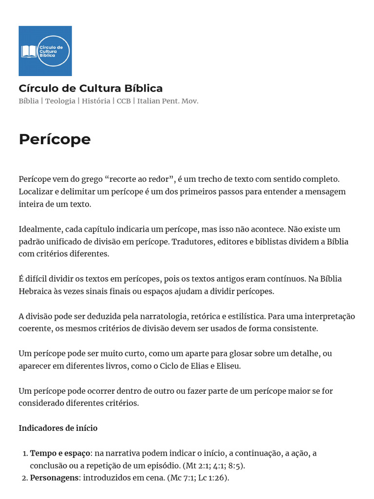 Entendendo a Perícope Bíblica | PDF | Bíblia | Narrativa