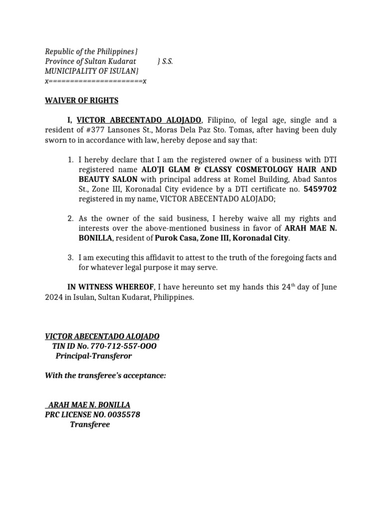 Waiver of Rights (Alo'Ji) | PDF