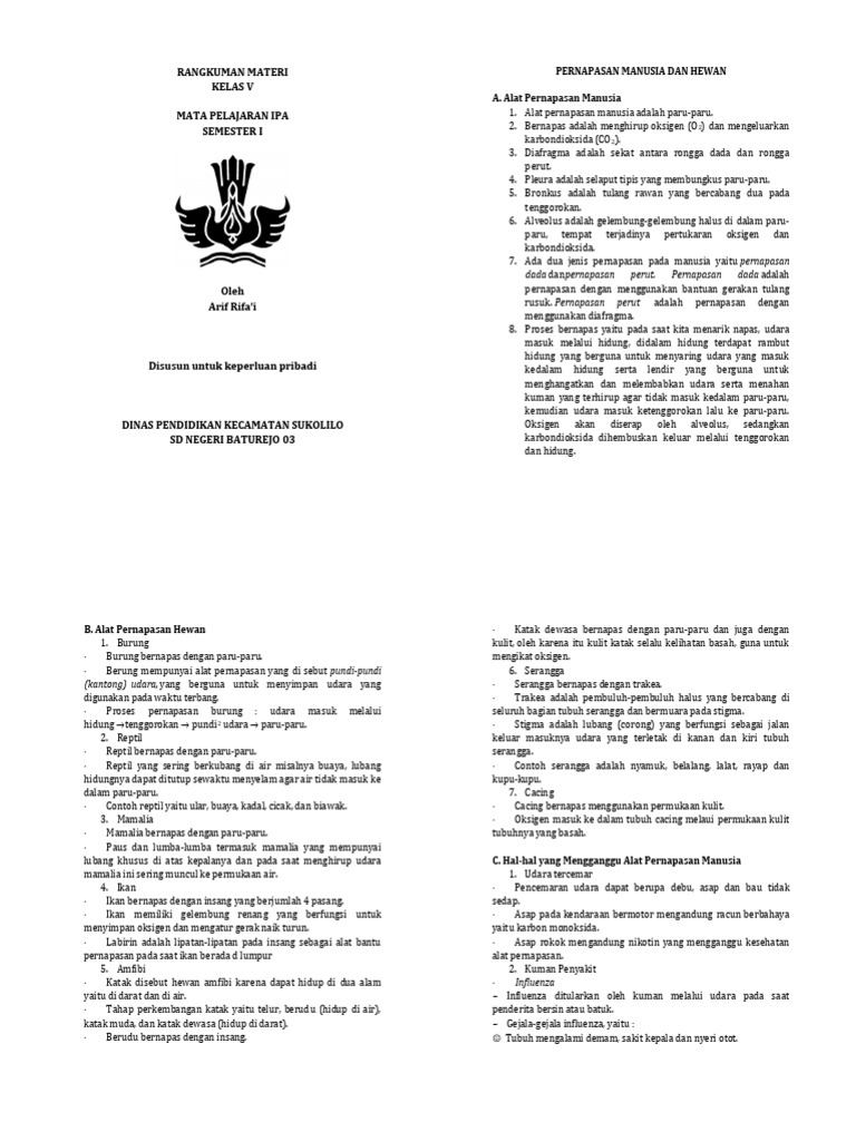 PDF Rangkuman Materi Ipa Sd Kelas v Compress (1) | PDF