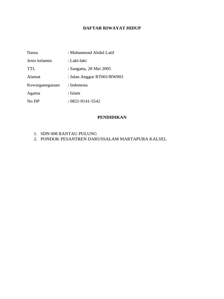 Daftar Riwayat Hidup Latif | PDF